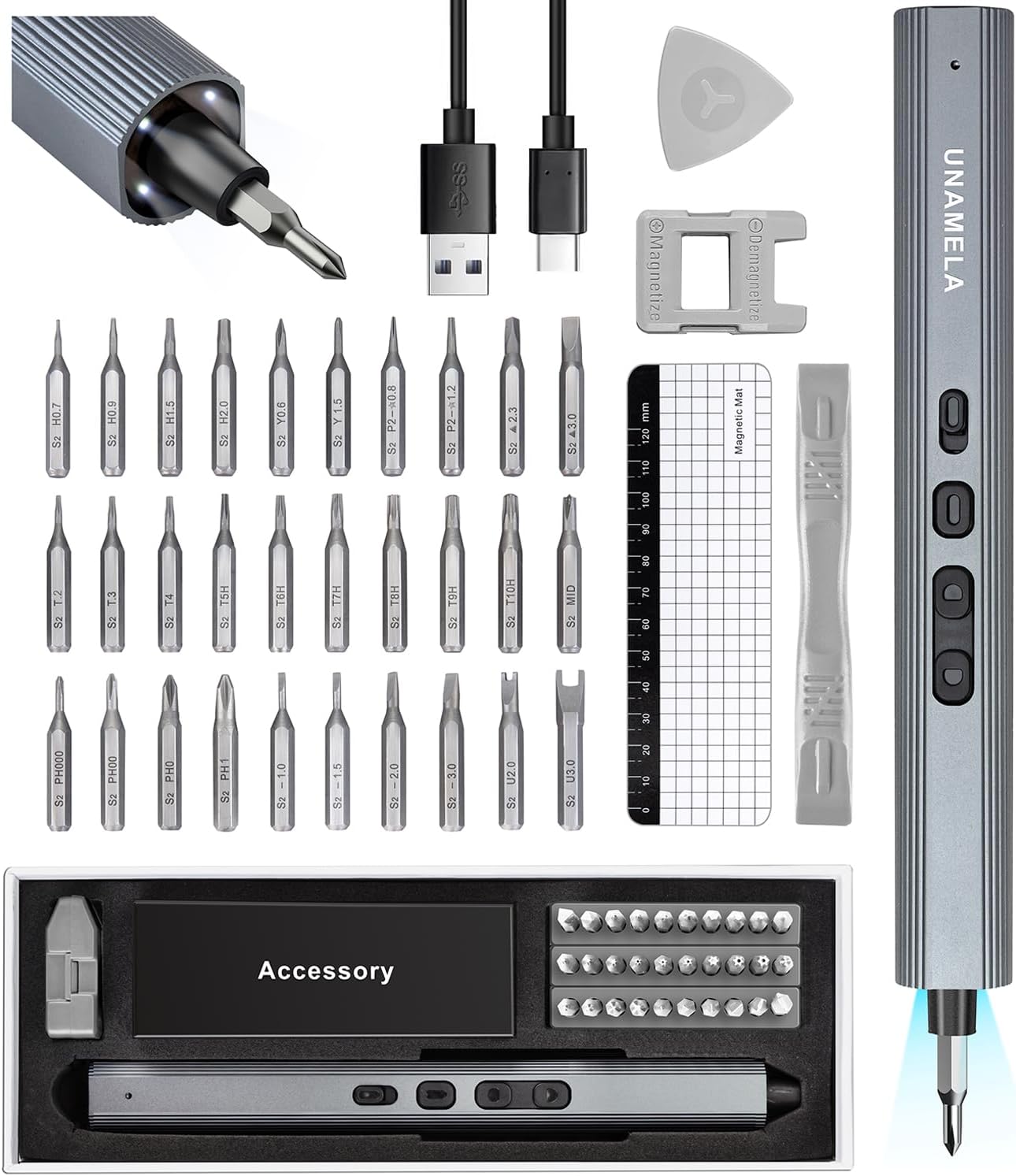 Amazon.com: Mini Electric Screwdriver Set Upgraded: UnaMela Small ...