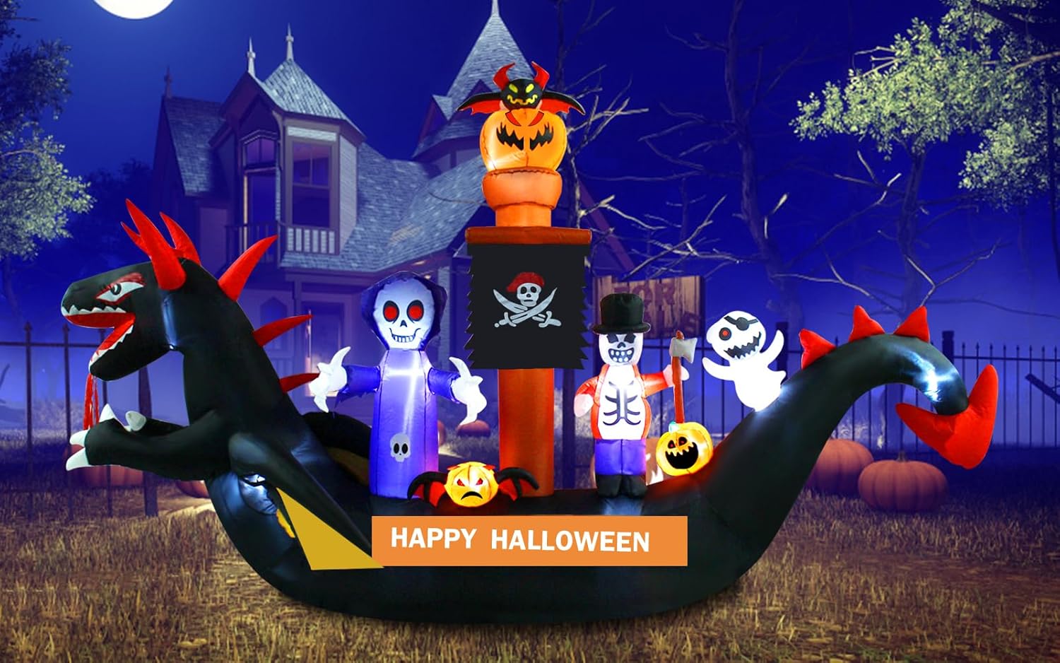 Amazon.com: Mukum 11FT Halloween Inflatables Dragon Pirate Ship ...