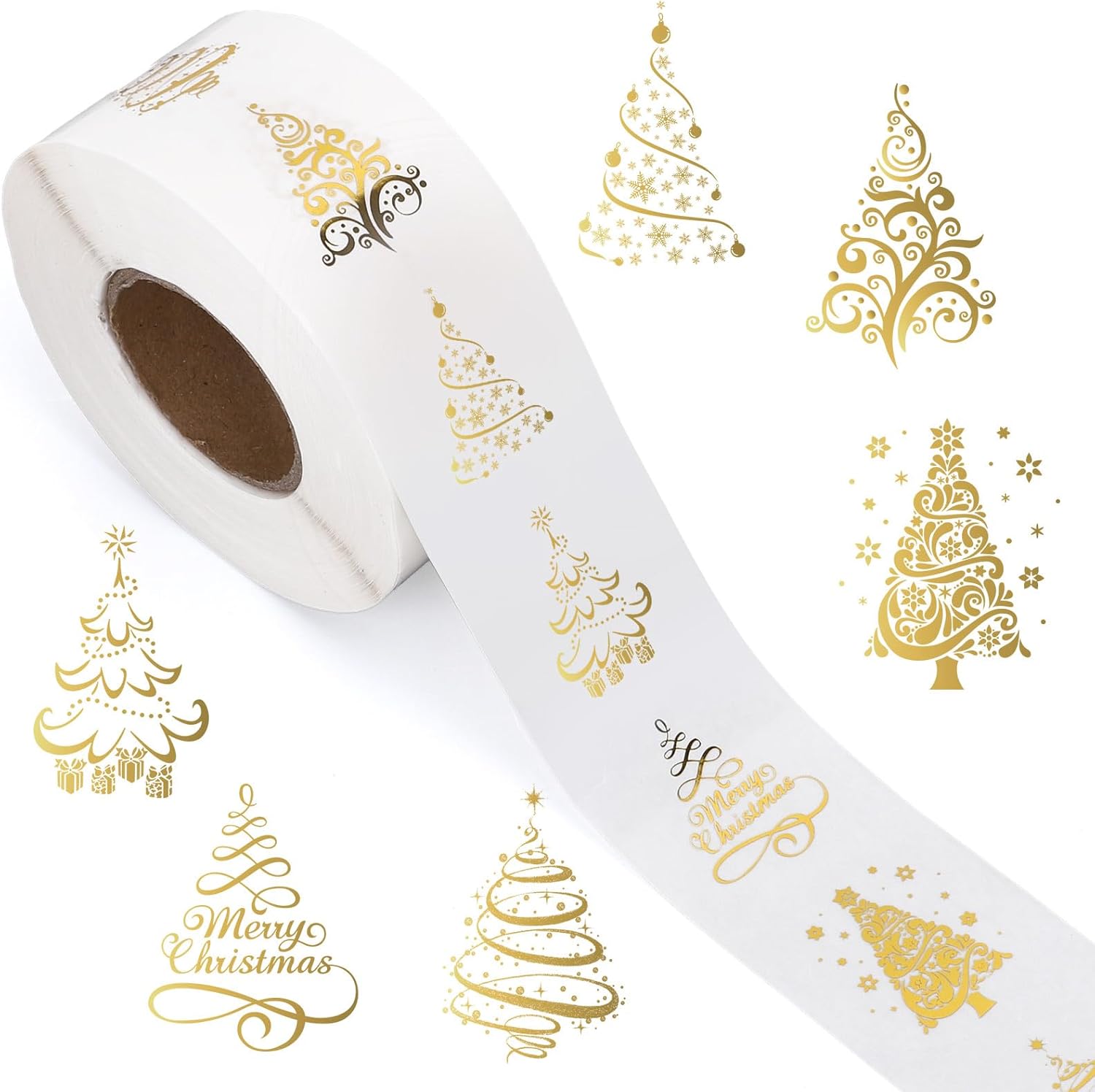 Amazon.com: JarThenaAMCS 1000Pcs Clear Christmas Stickers Roll Gold ...