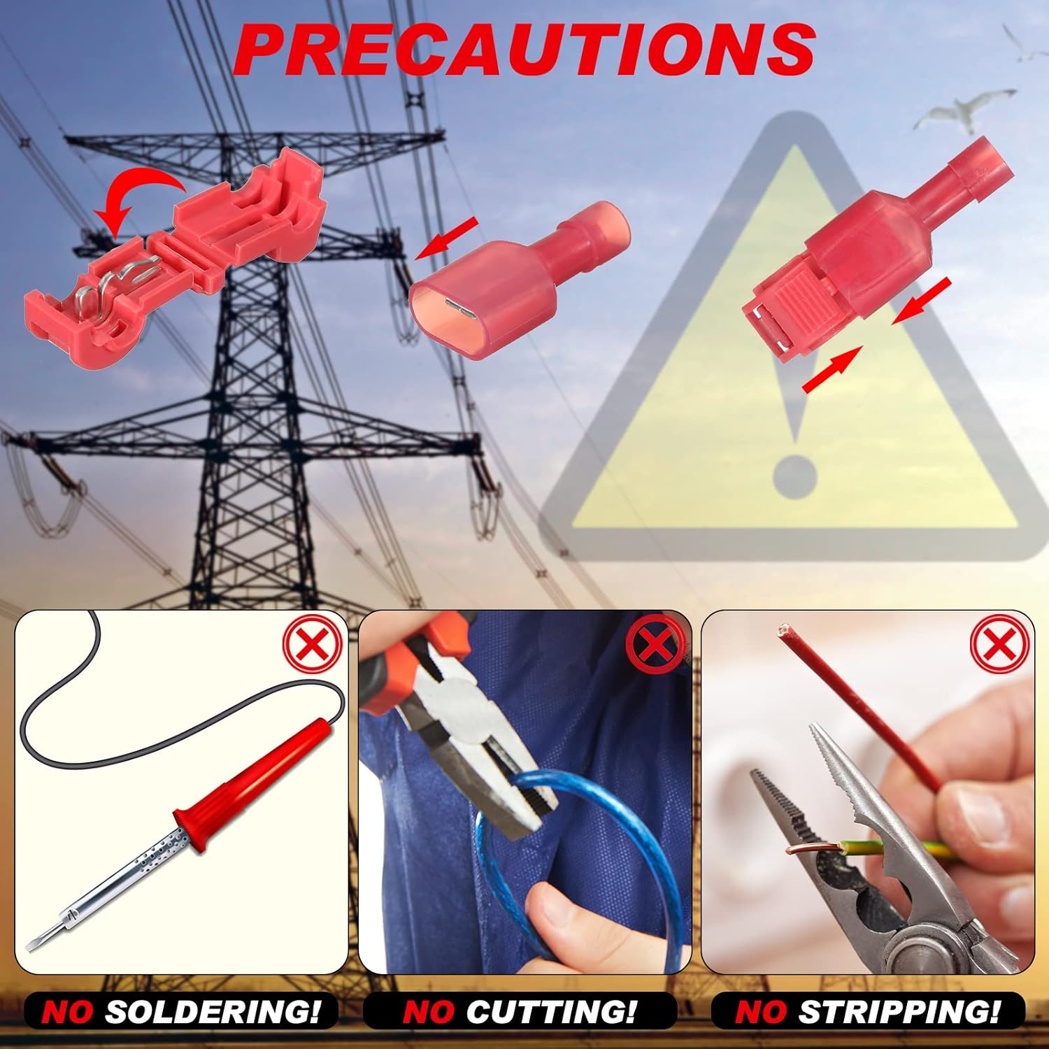 Weewooday 480 Pcs T Tap Wire Connectors AWG 22-10 Self Stripping Quick ...