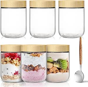 Amazon.com: Overnight Oats Containers with Lids,16oz Wide Mouth Glass Mason jars with Bamboo Lid ...
