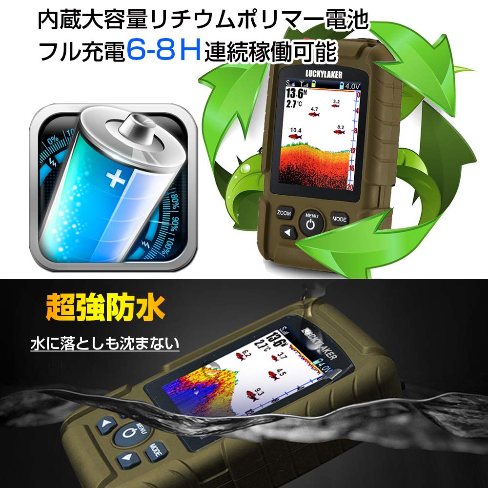 Amazon | LUCKYLAKER 防水 ワイヤレス 魚群探知機 ポータブル カヤック