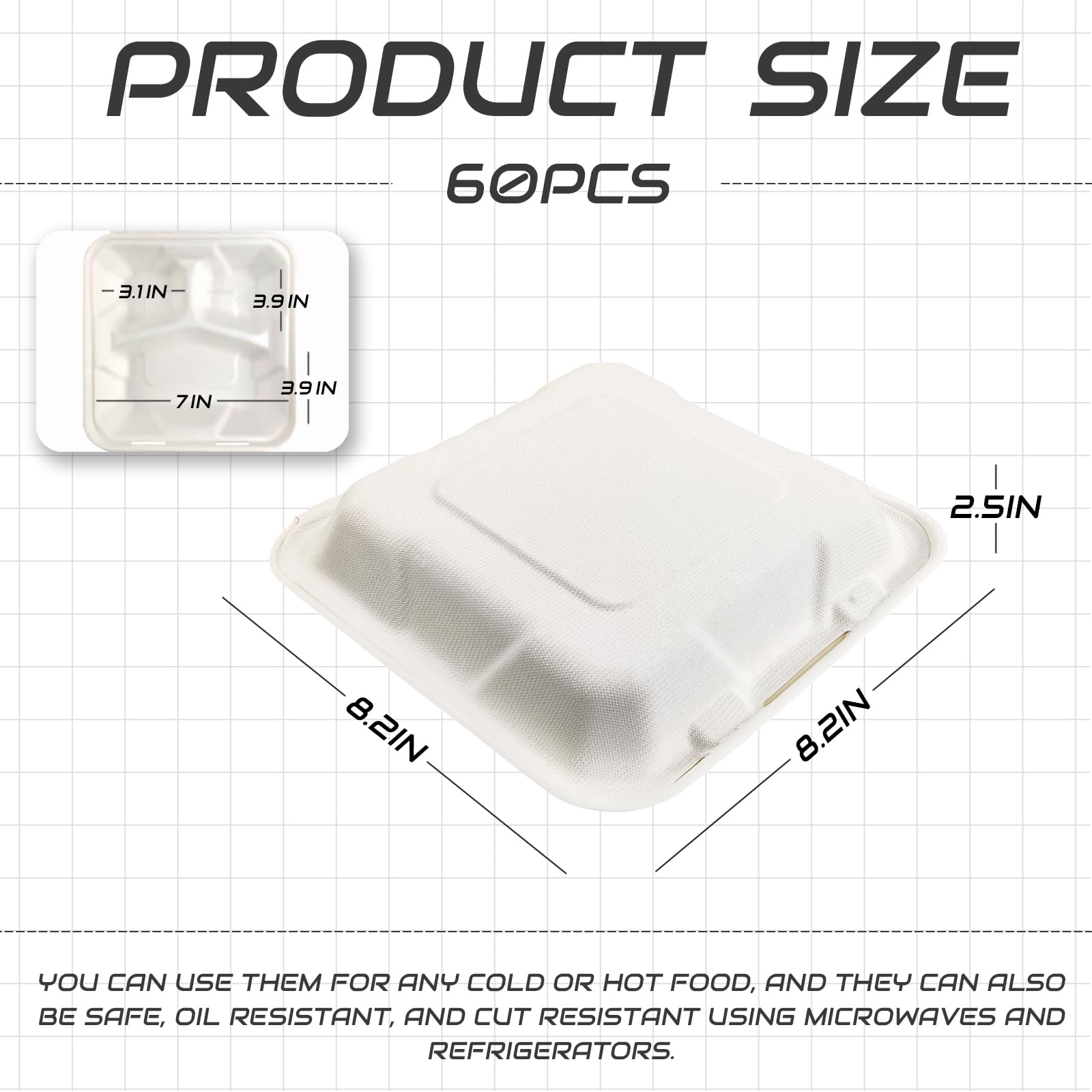 Snapklik.com : AHKUNMT 8X8 60 Pack Clamshell Take Out Food Containers ...
