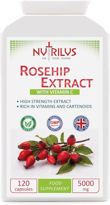 Rosehip Extract 120 Capsules 5000mg High Strength Vegan Supplement Rosa ...