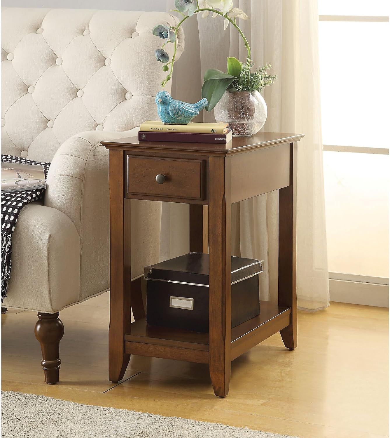 Amazon.com: Acme Bertie 1-Drawer Wooden End Table with Bottom Shelf in ...