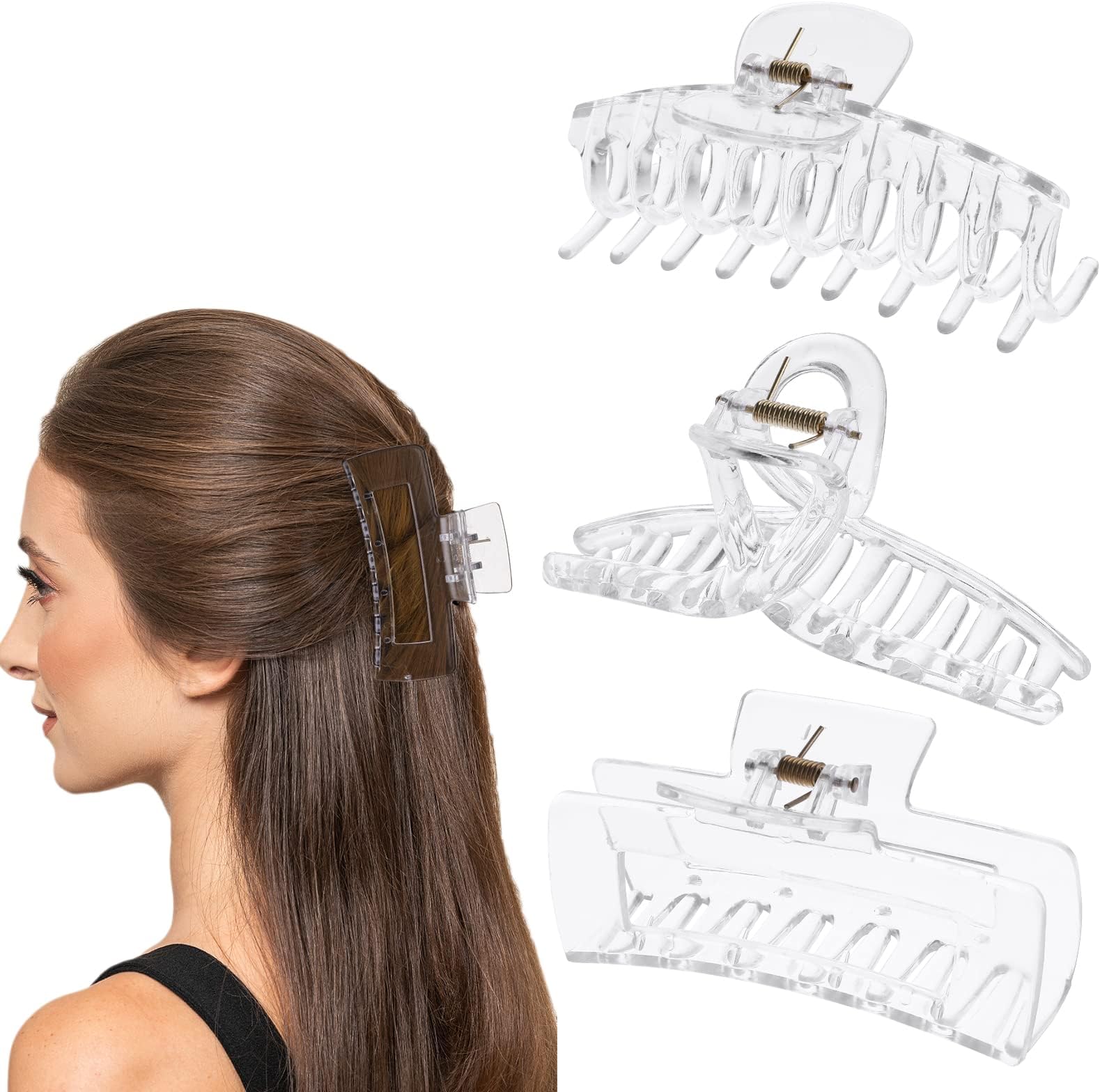 Amazon.com : Lusofie 3Pcs Clear Claw Clip Plastic Large Claw Clips for ...