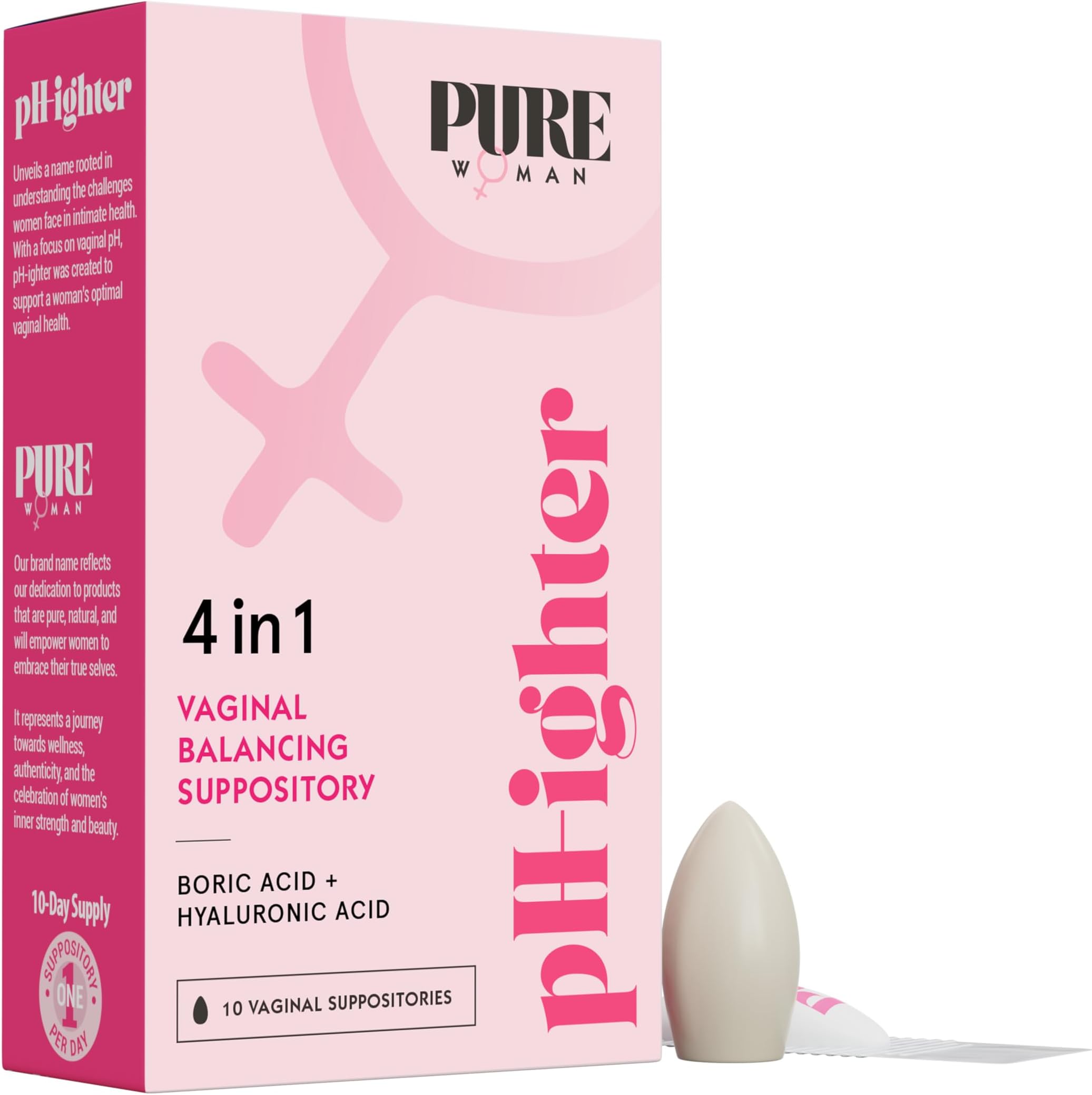 Amazon.com: PURE WOMAN pH-ighter 10 Vaginal Boric Acid Suppositories for Women with Hyaluronic ...