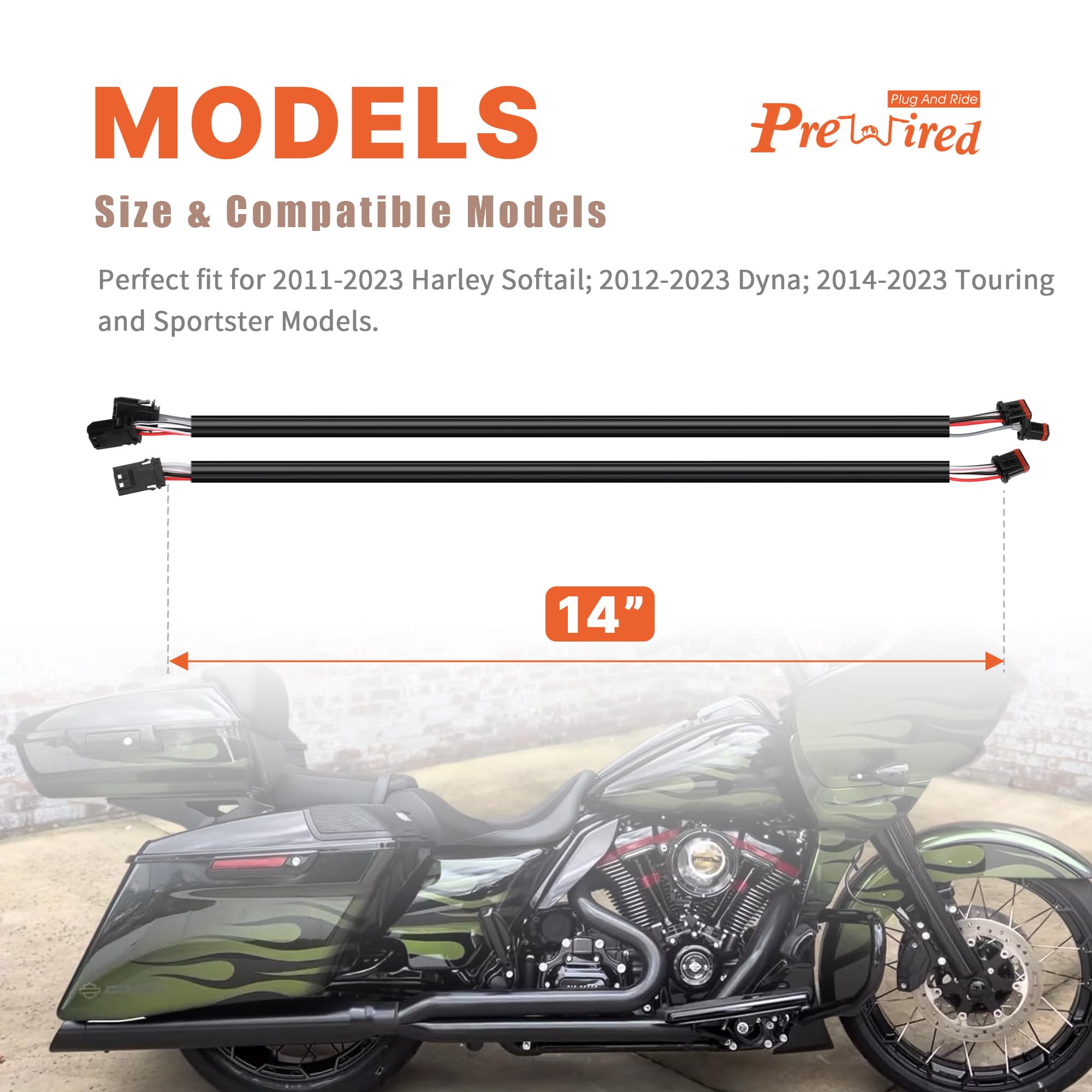 Snapklik.com : Prewired 14" Touring Dyna Sportster Softail CAN-Bus Wire ...