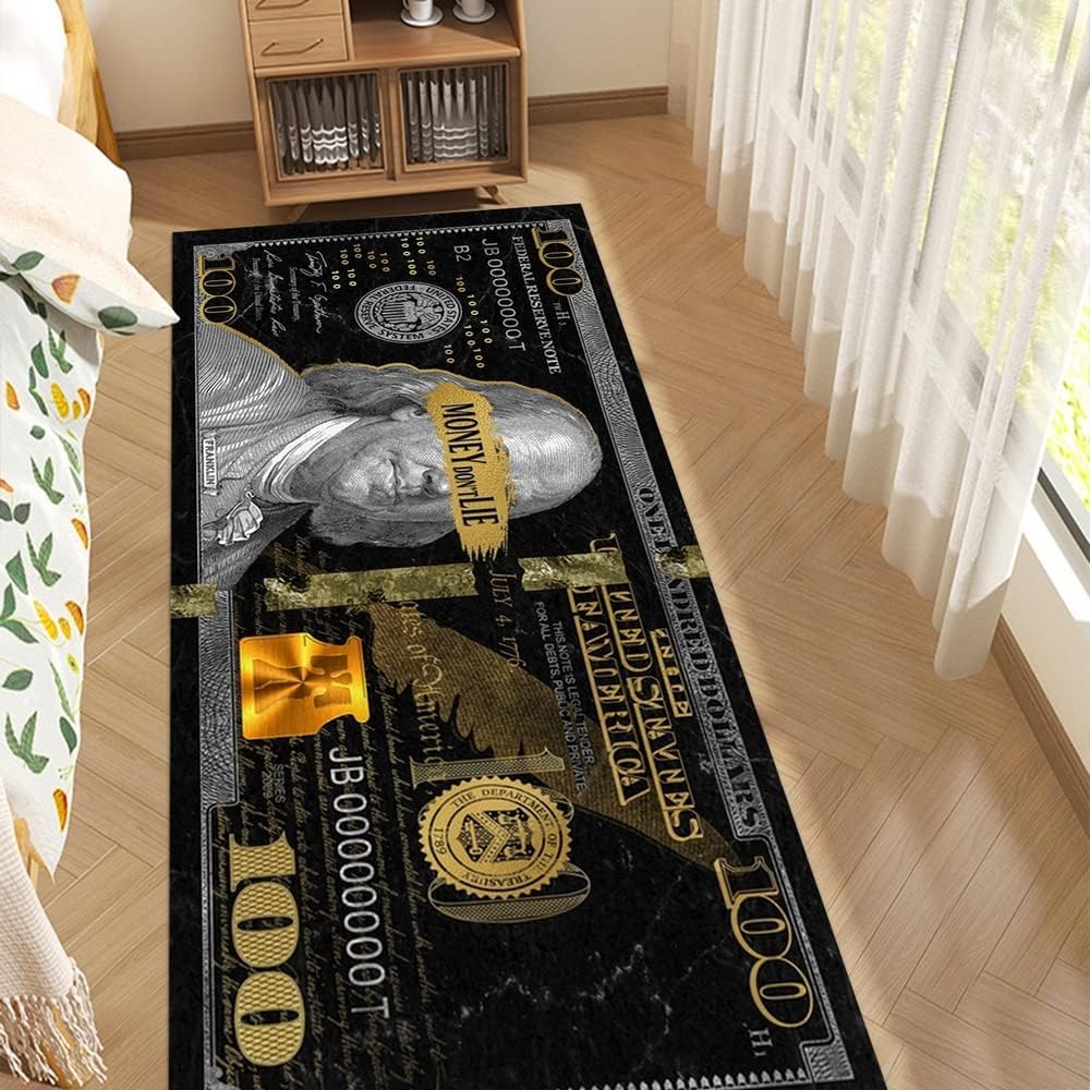 Prop Money 100 Dollar Bills Realistic 100 Dollar Bill Runner Rug: Black ...