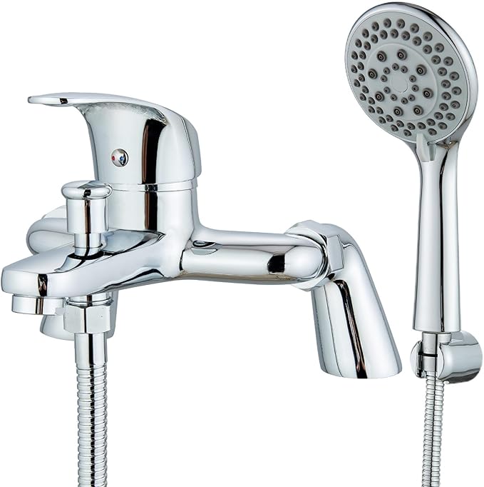 Eovem Bath Mixer Tap with Shower Attachment Single Lever Tub Tap Chrome ...