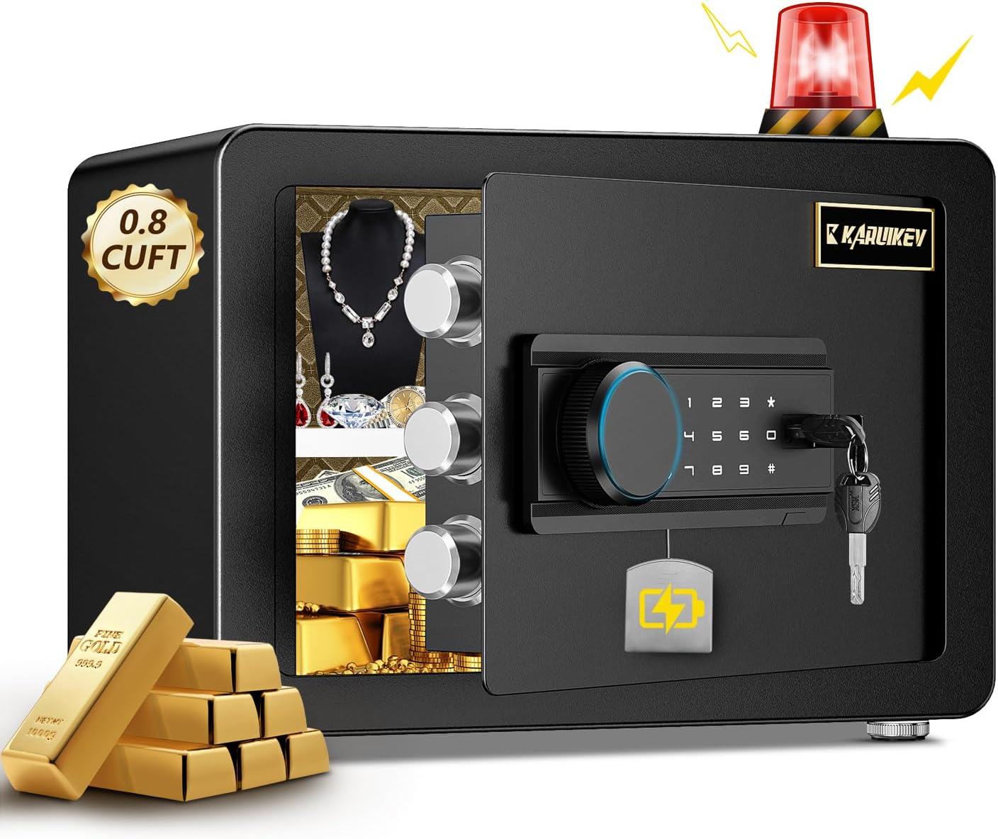 KARUIKEV Home Safe Box Fireproof Waterproof, Small Safe with Electronic ...