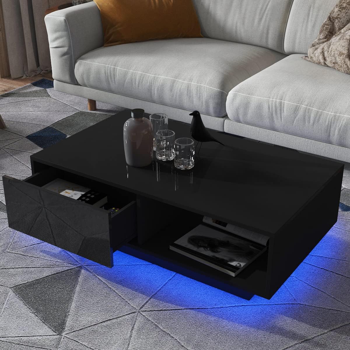 Amazon.com: HOMMPA Small LED Coffee Tables for Living Room Black Coffee ...