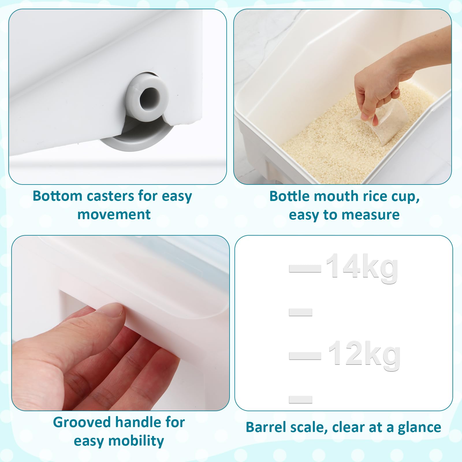 Umigy Ingredient Storage Bin 4 Pack Large Rice Flour Storage Container ...