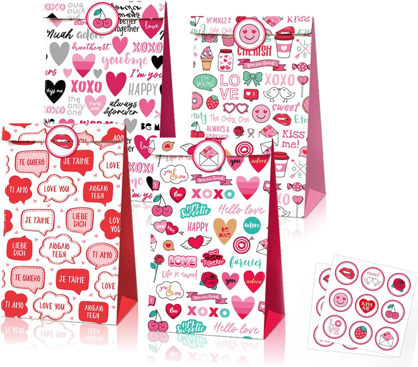 Amazon.com: 12 Pack Valentine's Day Gifts Bags - Collapsible Closure ...
