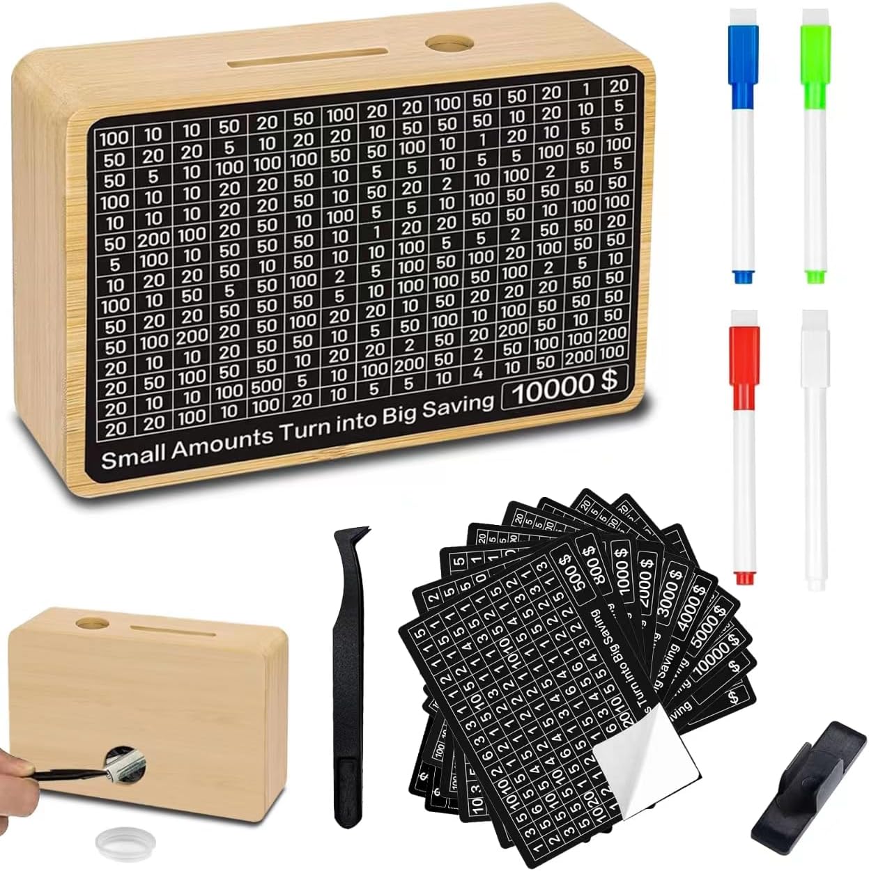 Amazon.com: Wooden Money Saving Box with 10 Saving Targets and Marker ...