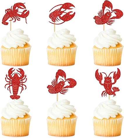 Amazon.com: Keaziu 35 Pack Crawfish Cupcake Toppers Red Lobster Cupcake ...