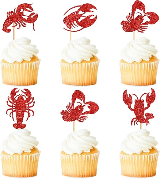 Amazon.com: Keaziu 35 Pack Crawfish Cupcake Toppers Red Lobster Cupcake ...