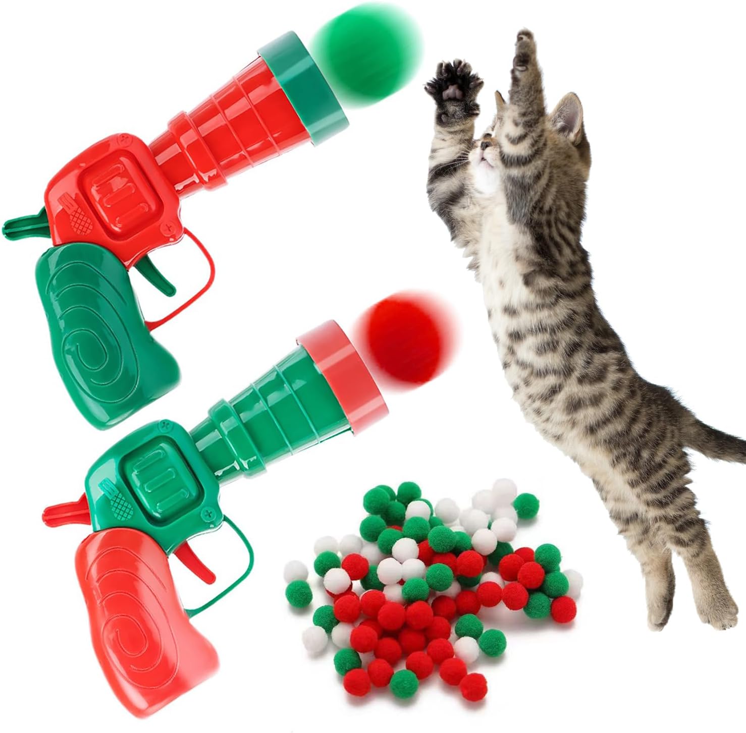 YAGE Christmas Interactive Cat Toys, Ball Toy Launcher Set, 2 Plush ...
