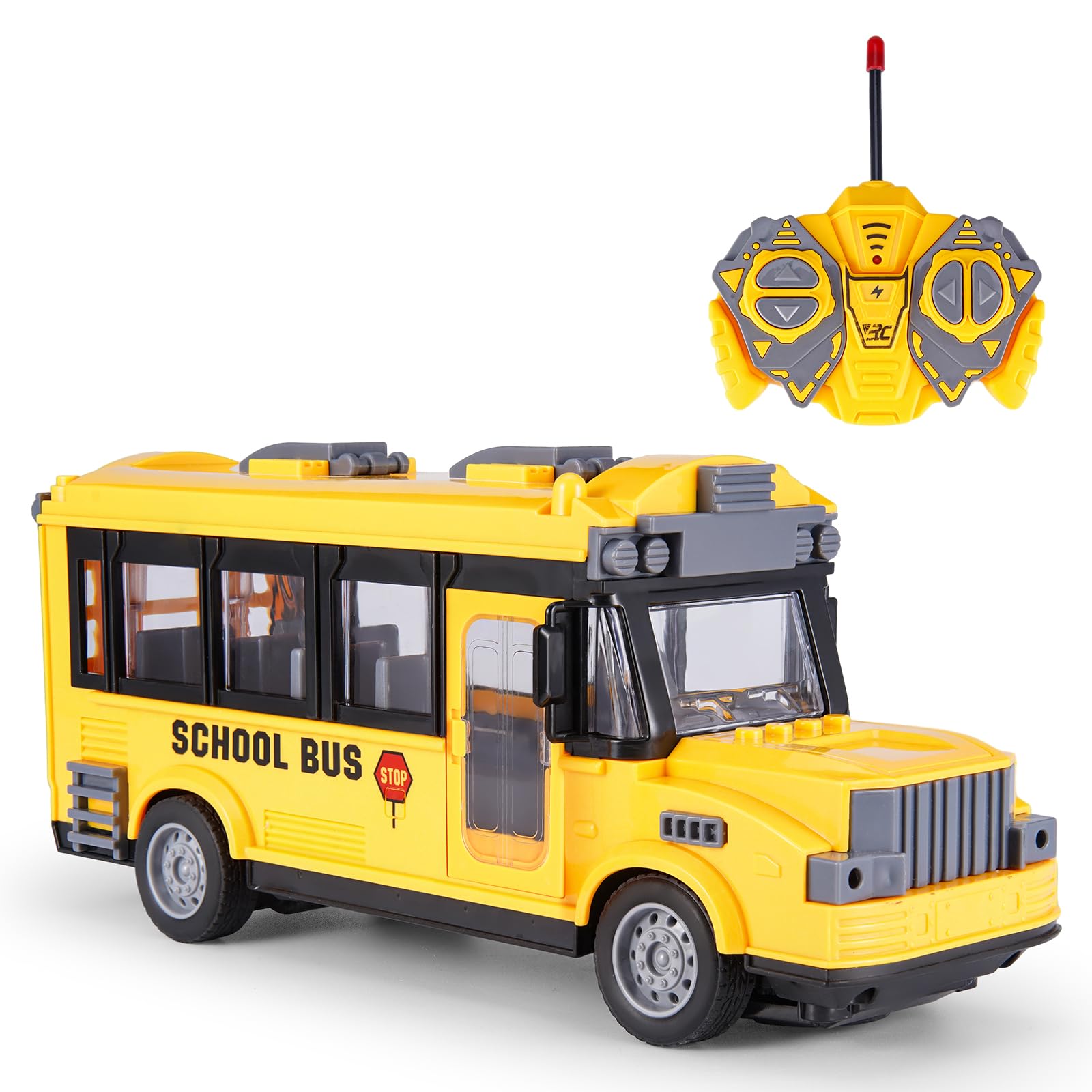 Crelloci School Bus Remote Control Yellow School Bus Toy with LED ...