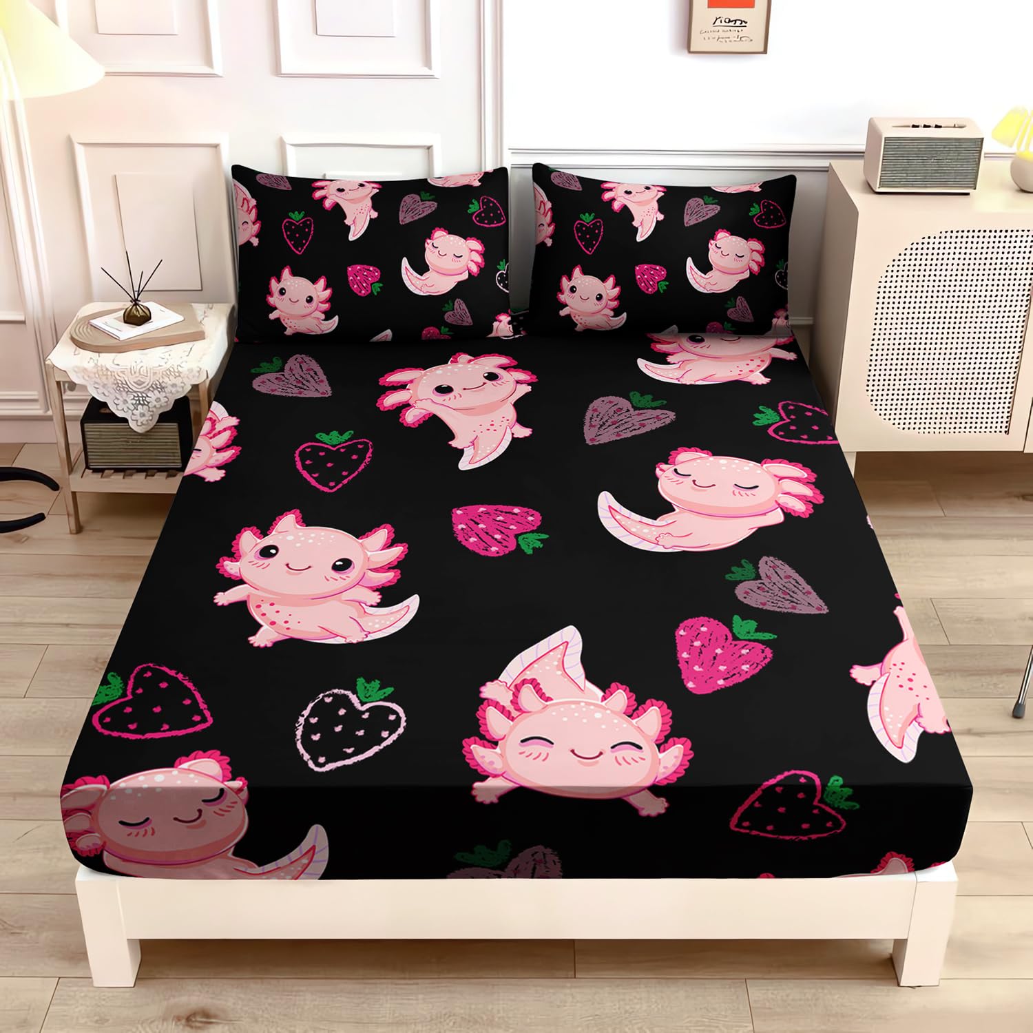 Amazon.com: UEVBF Cute Axolotl Bed Set Twin Size,Pink Axolotl ...