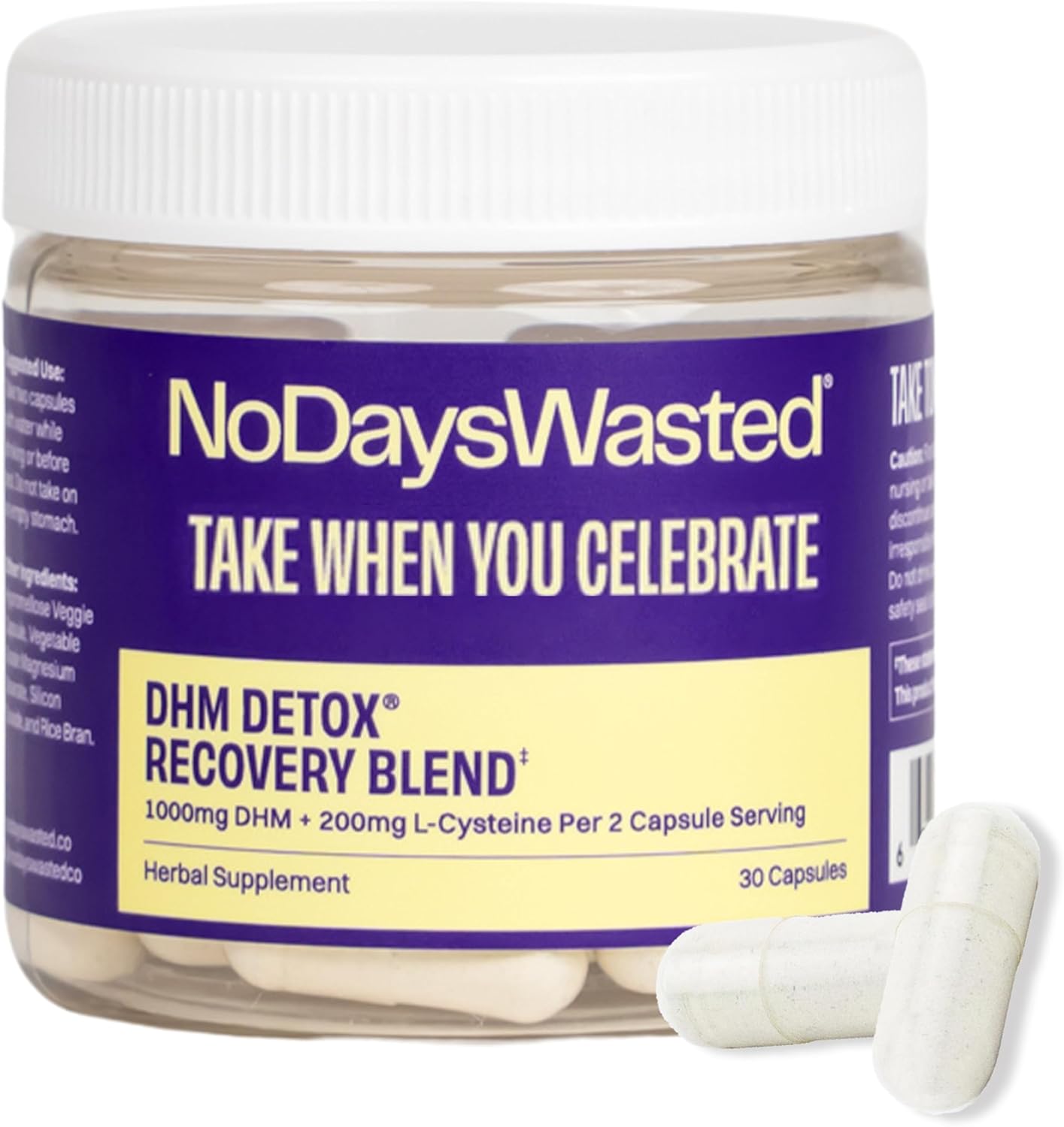 Amazon.com: No Days Wasted DHM Detox, 30 Capsules (15 Servings) - Jar ...