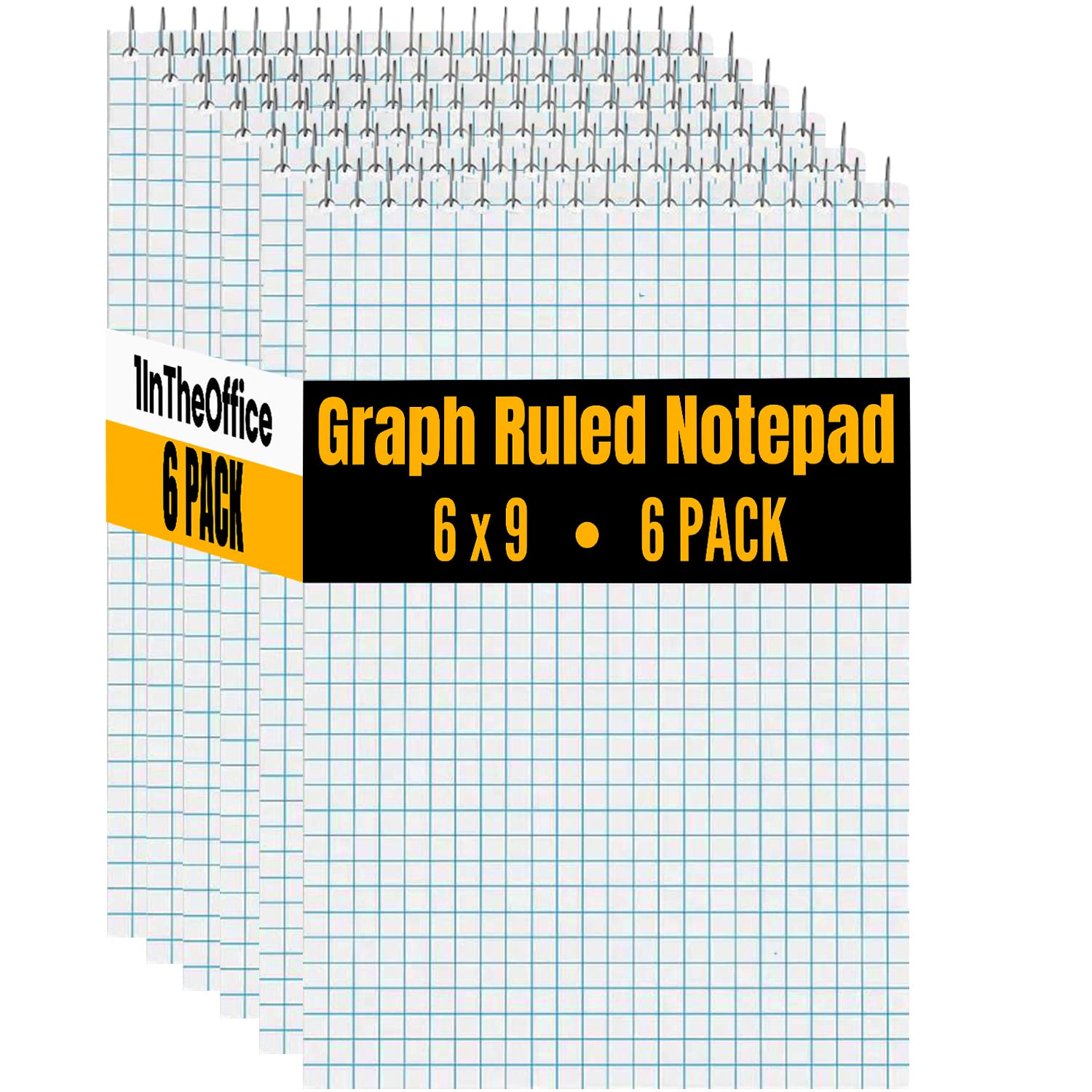 1InTheOffice Graph Paper Notepad 6" x 9", Quad Ruled Spiral Note Pad ...