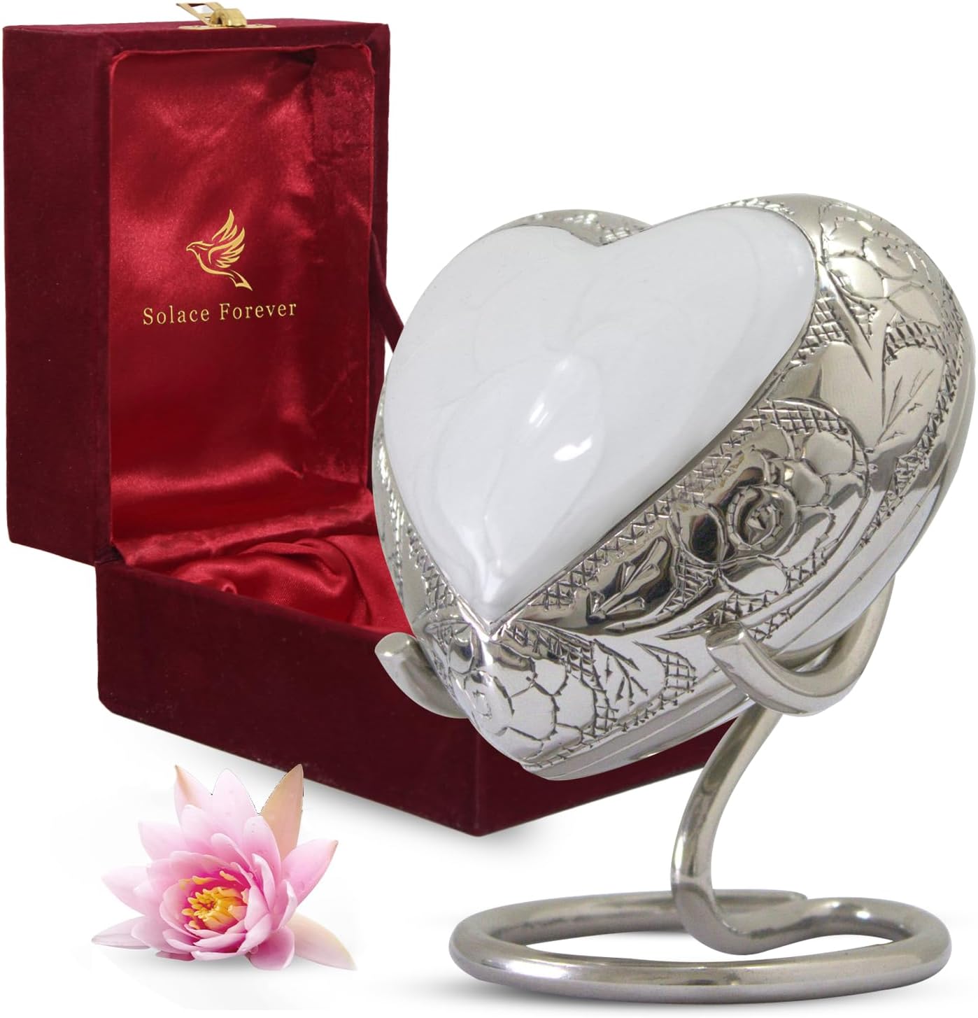 Heart Keepsake Urn - Heart Urn for Ashes Adult Small With Box & Stand ...