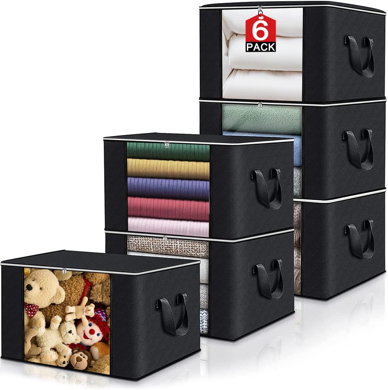 Birshe Sac Boite Rangement,60L Lot de 6 Sac de Rangement pour Vêtements ...