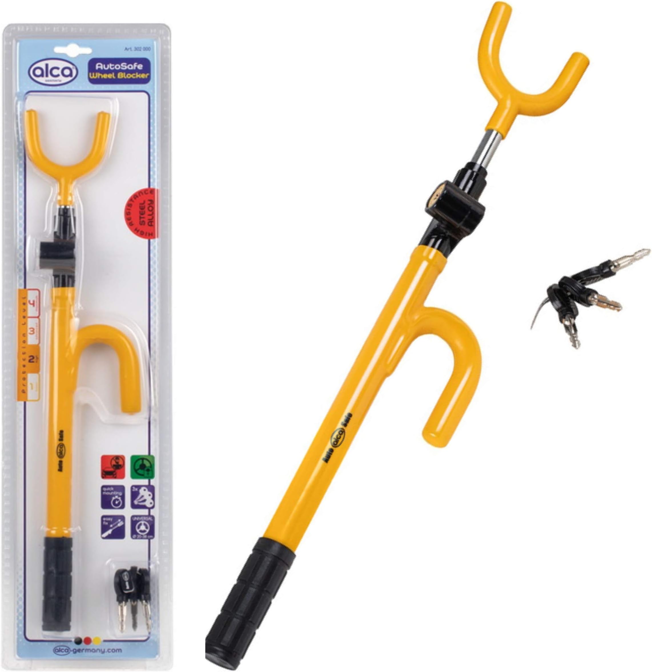 Alca Germany Double Hook Car Steering Wheel Lock with 3 Keys Wheel ...