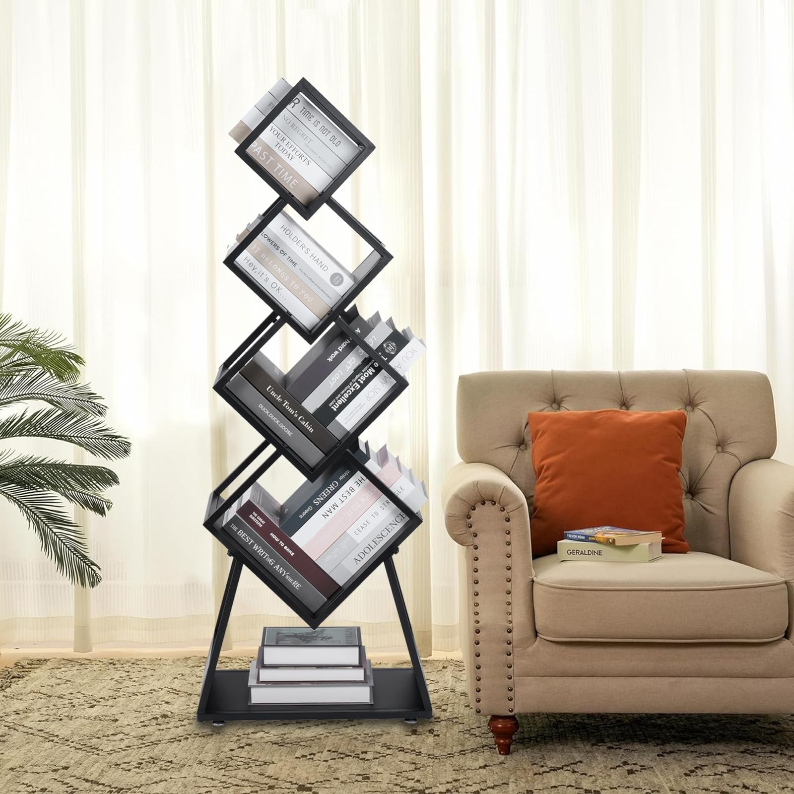 Nisorpa Bookcase, 5-Tier Tall Bookshelf, Tree Book Shelf, Floor ...
