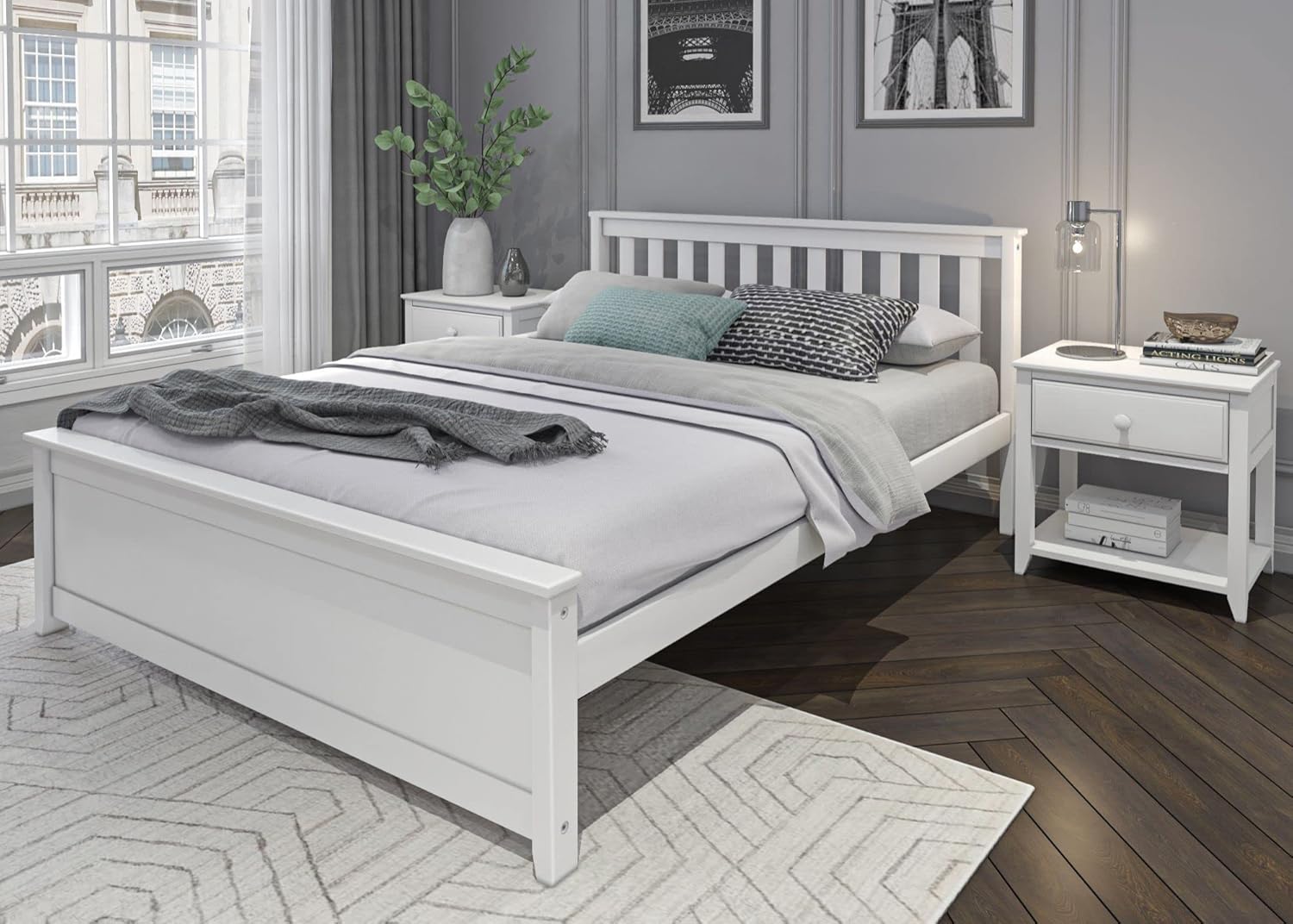 Amazon.com: Plank+Beam Solid Wood Queen Bed Frame, Platform Bed with ...
