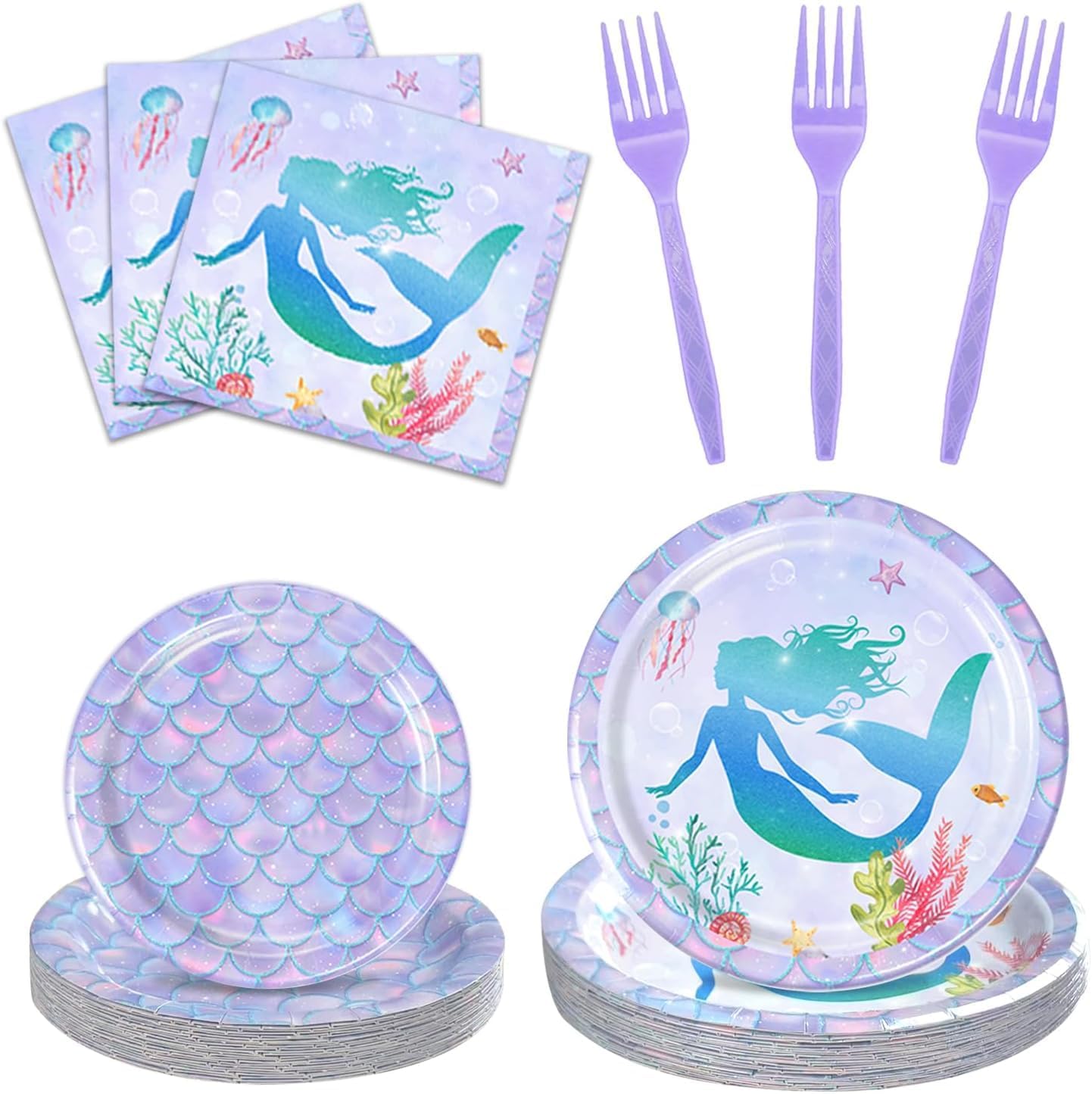 Amazon.com: pewatul Mermaid Party Supplies, 96 Pcs Place Setting for 24 ...