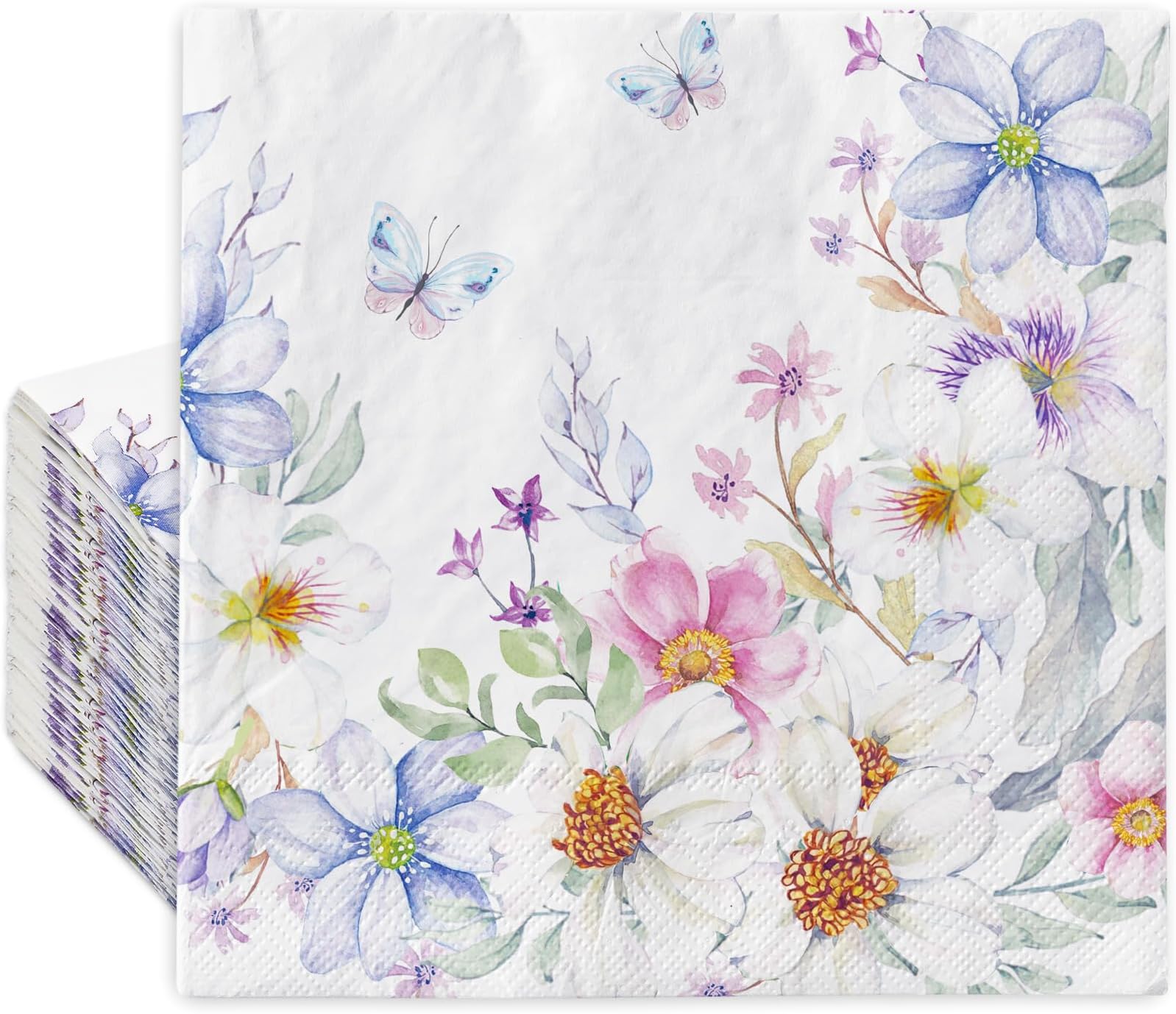 Amazon.com: Generic AnyDesign 100Pcs Flowers Paper Napkins Watercolor ...