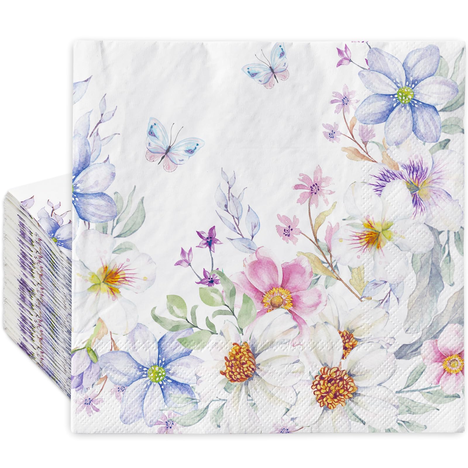 Amazon.com: Generic AnyDesign 100Pcs Flowers Paper Napkins Watercolor ...