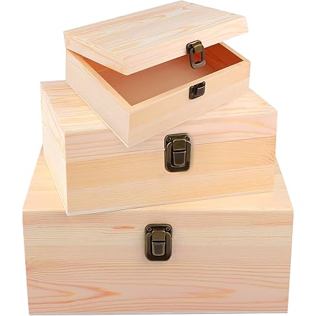 Amazon.com: oojami 2 Pack DIY Unfinished Wood Storage Box with Handle ...