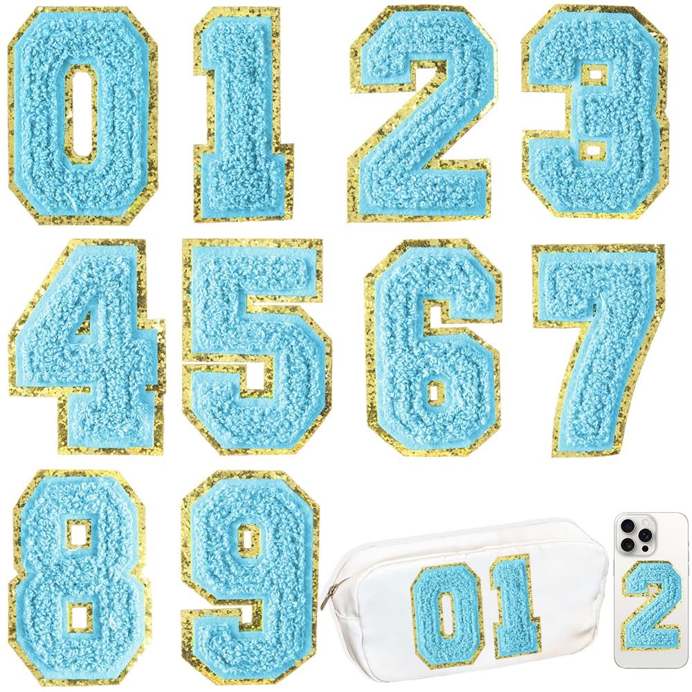 Amazon.com: 10 Pcs Blue 3 Inch Chenille Number Patches, Glitter Iron on ...