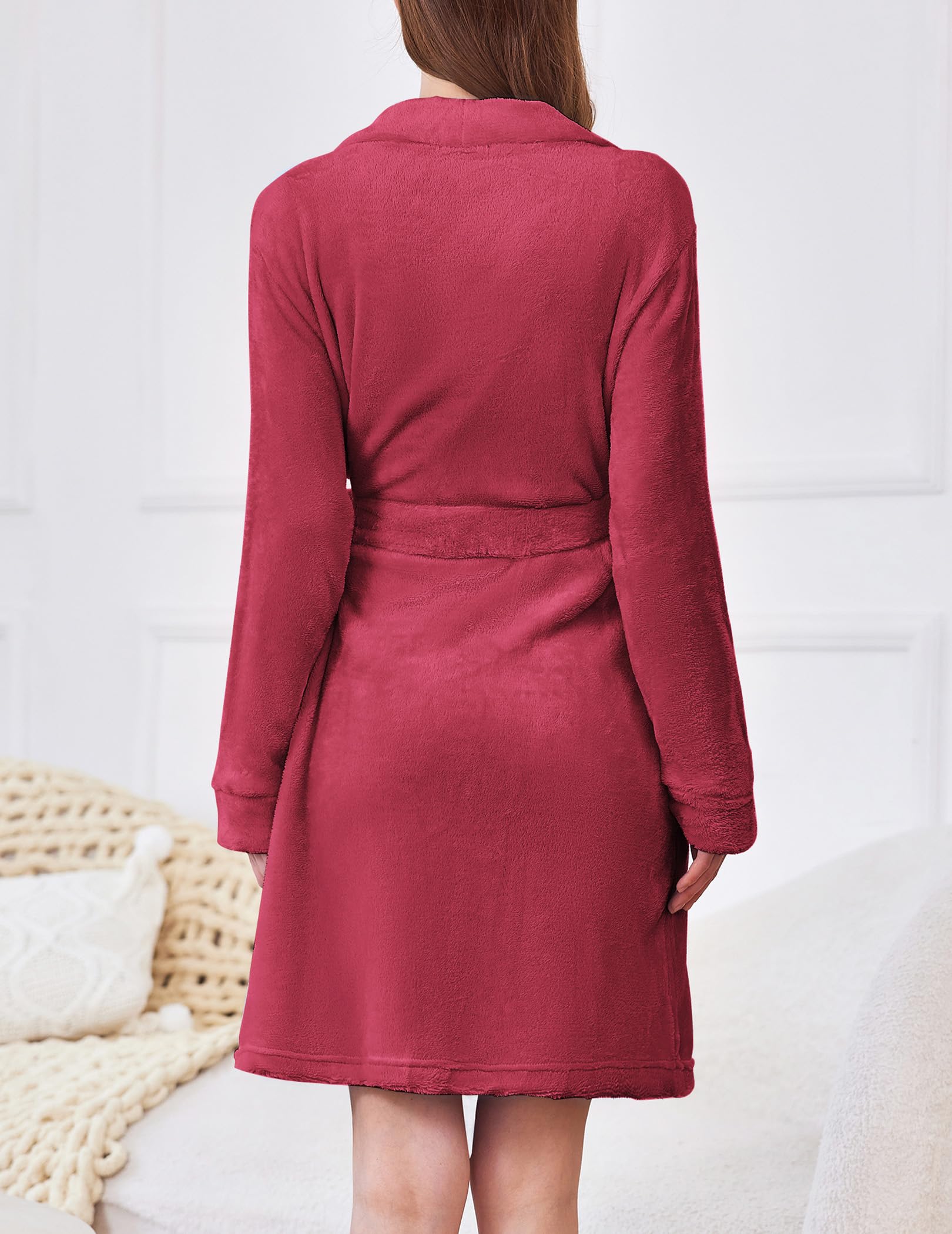 Snapklik.com : Womens Fleece Robes Knee Length Soft Bathrobe V Neck ...
