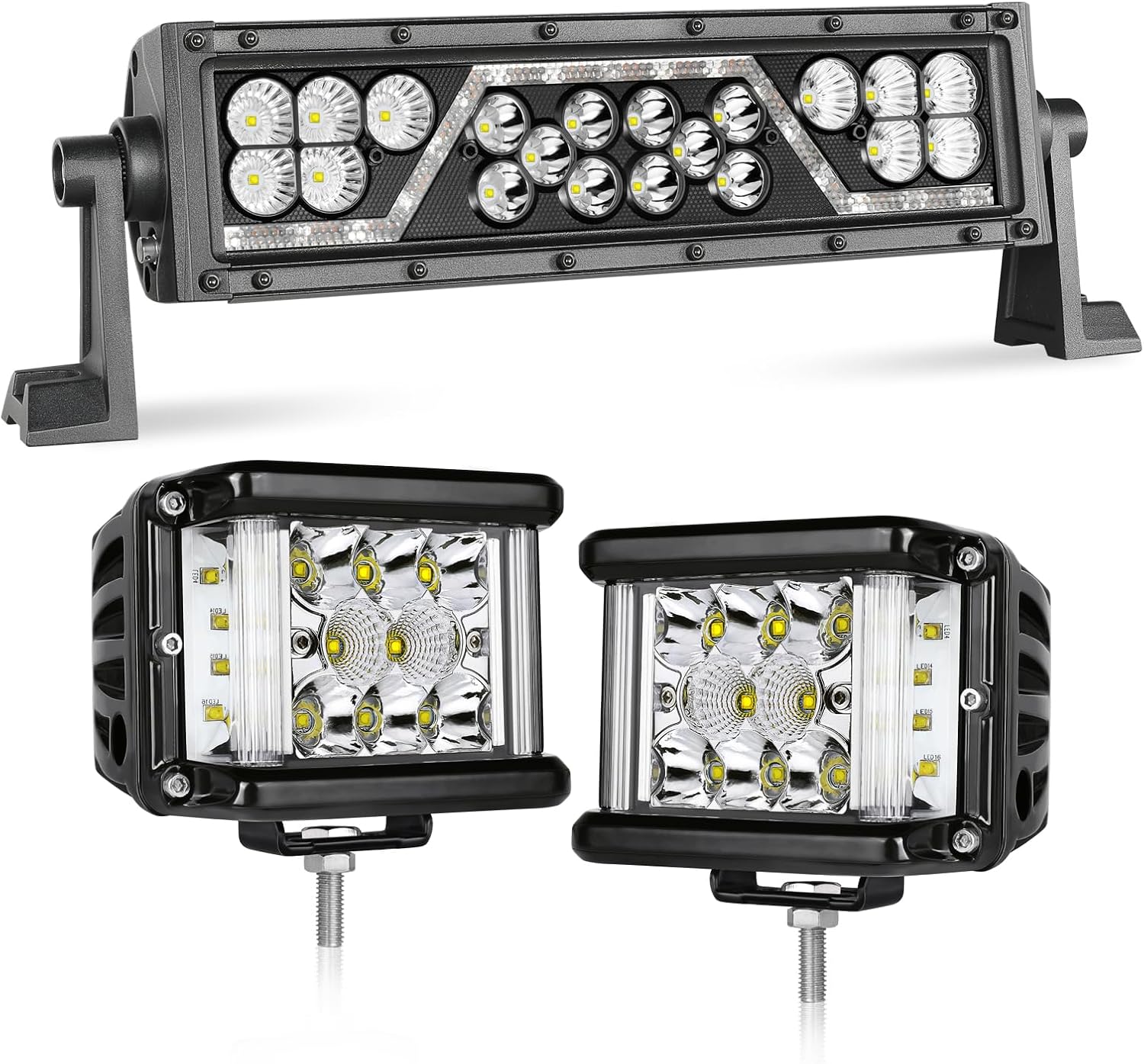 Amazon.com: 12" Light Bar w/DRL + 4" Side Shooter LED Pods : Sports ...