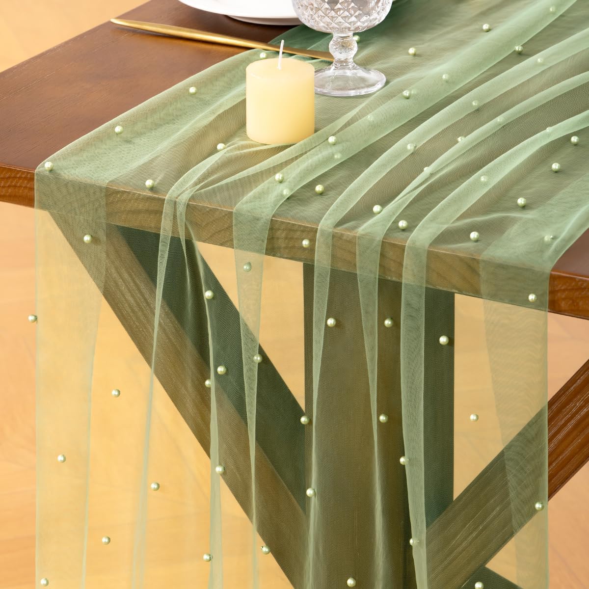 Amazon.com: Socomi Pearl Table Runner Tulle Spring Easter Cheesecloth ...