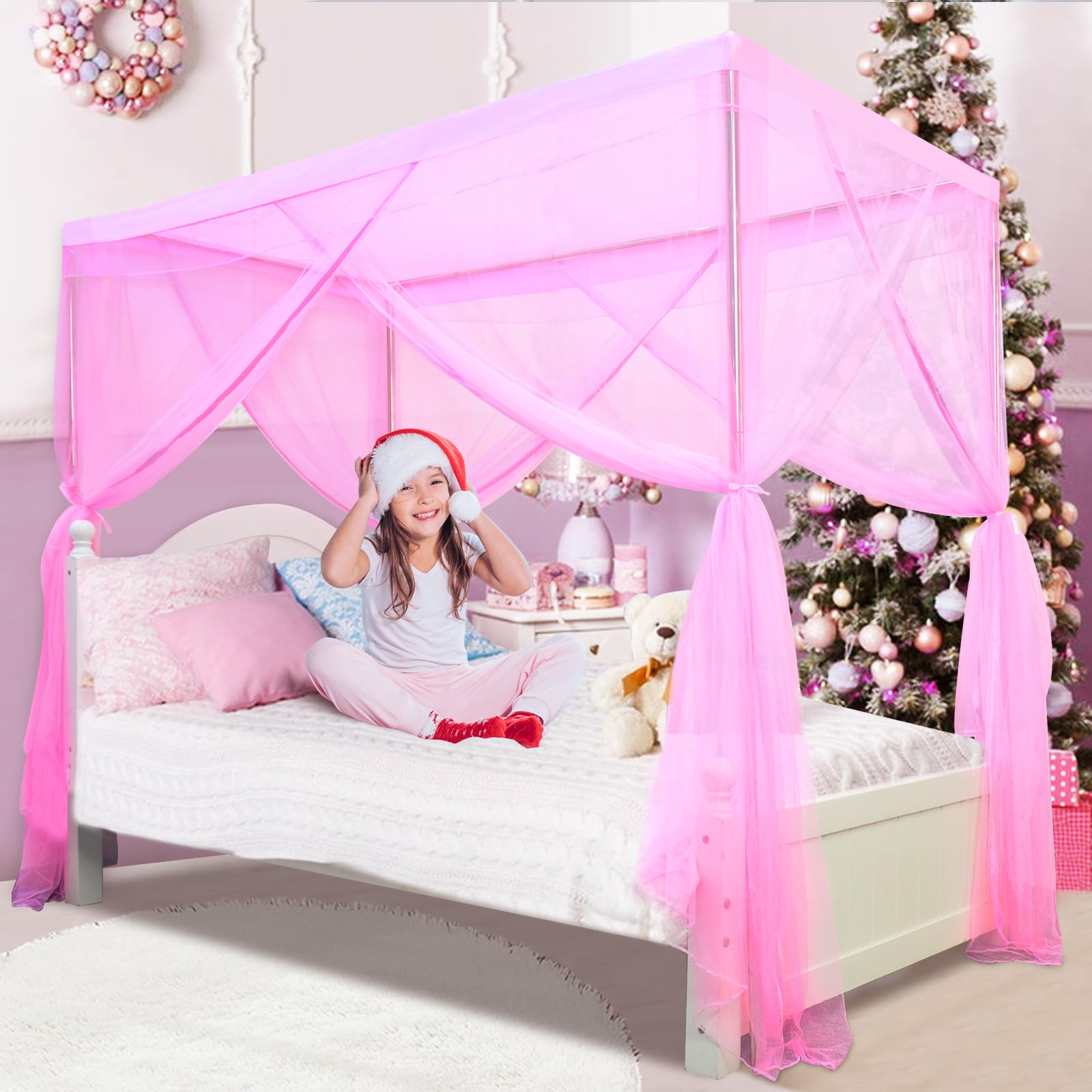 Amazon.com: South to East Princess Canopy Bed Curtains for Girls Kids ...