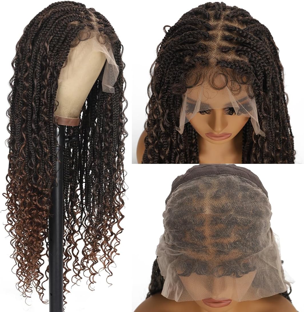 Amazon.com : 28 Inch Half Lace Front Braided Wigs for Black Women ...