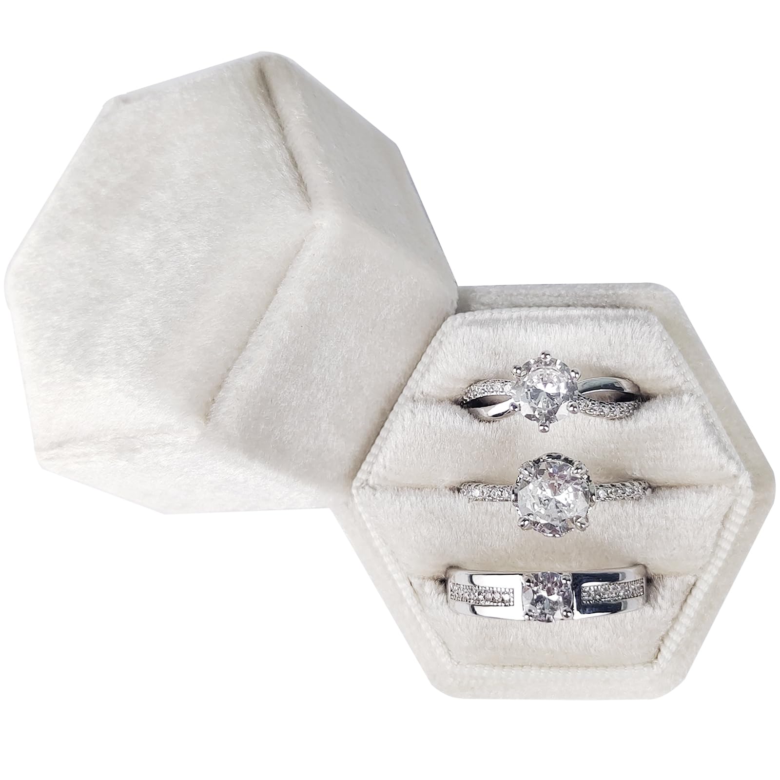 Hexagon Velvet Ring Box - Premium Antique Handmade 3 Slots Small Ring ...
