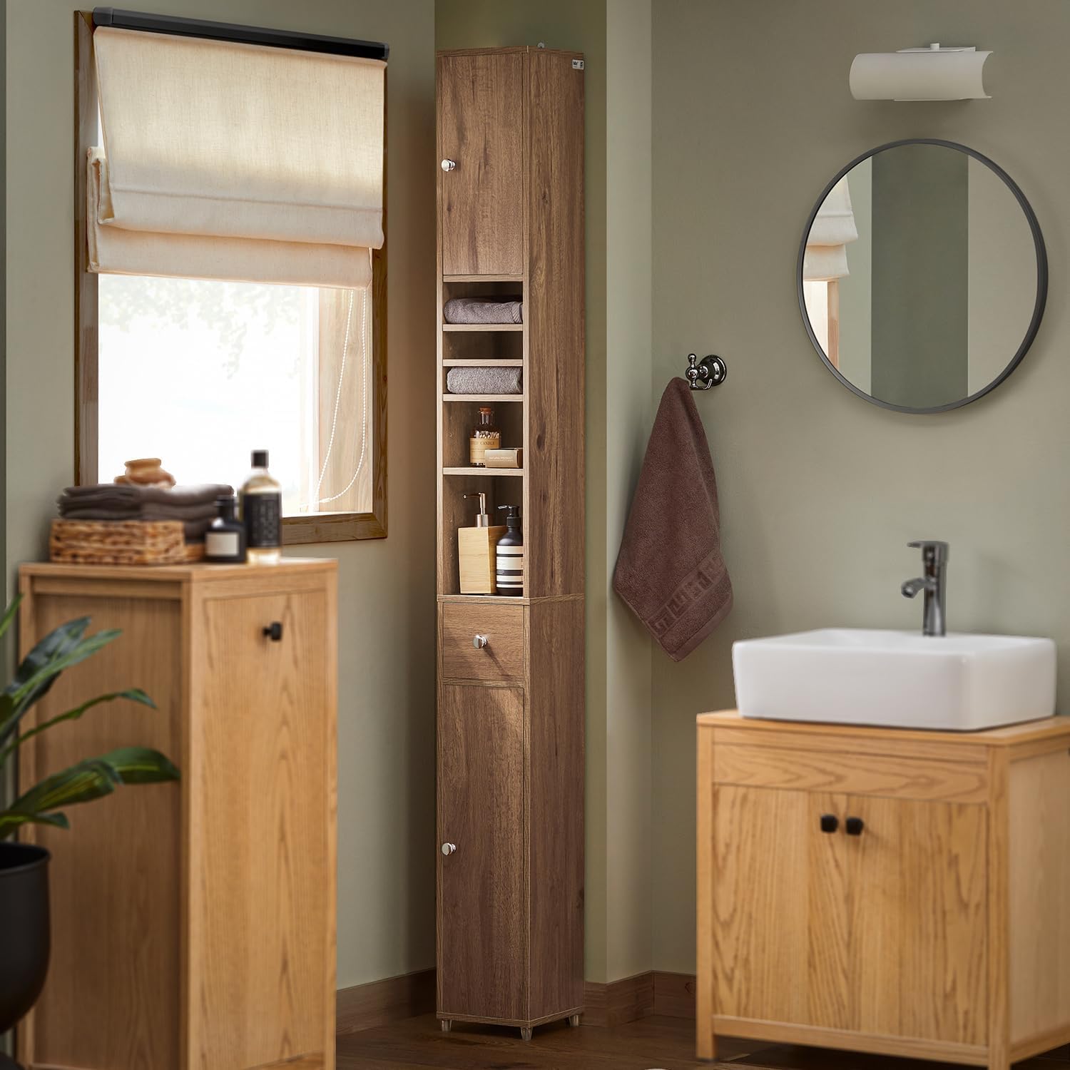 Amazon.com: Haotian Bathroom Tall Cabinet with 1 Drawer, 2 Doors and ...