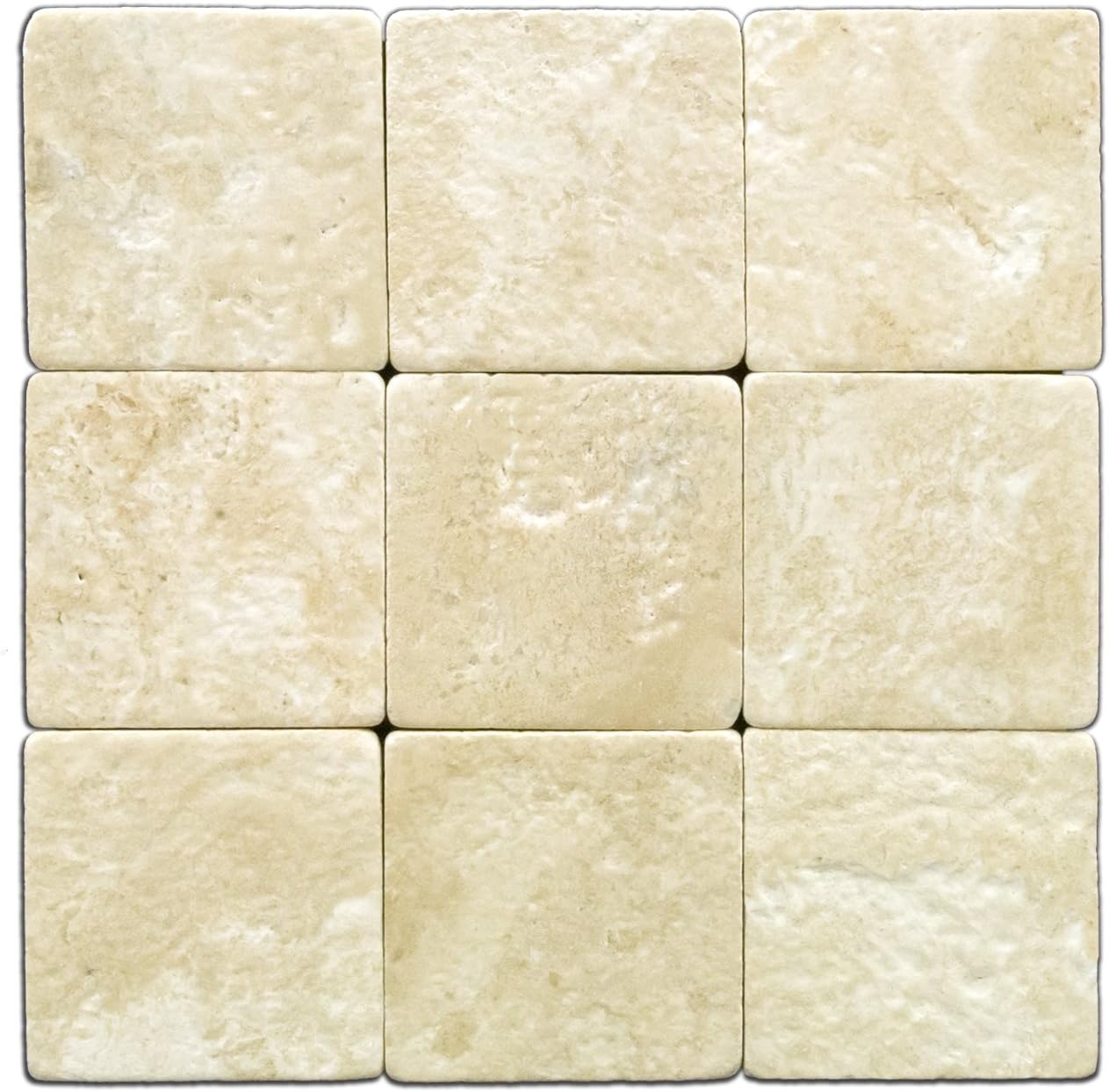Durango Cream 4X4 Travertine Tumbled Tile - Box of 5 sq. ft. - Marble ...