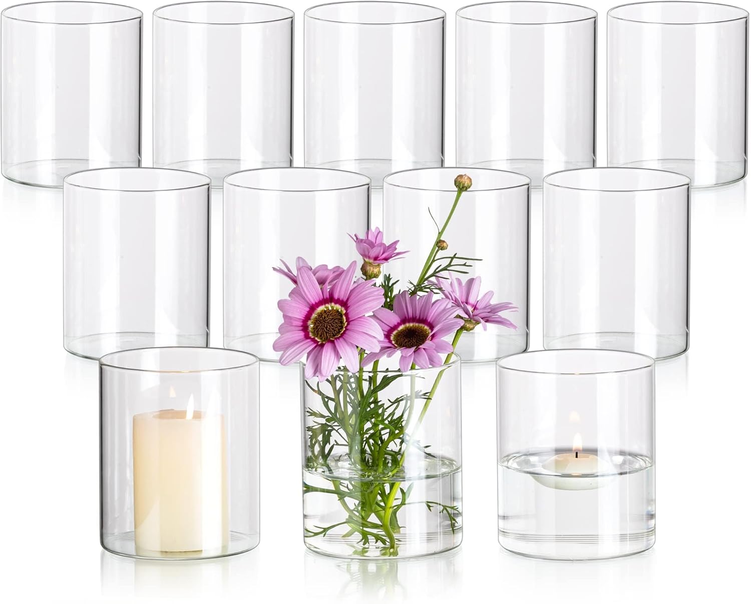 Amazon.com: Glasseam Glass Cylinder Vases for Centerpieces, Small Clear ...