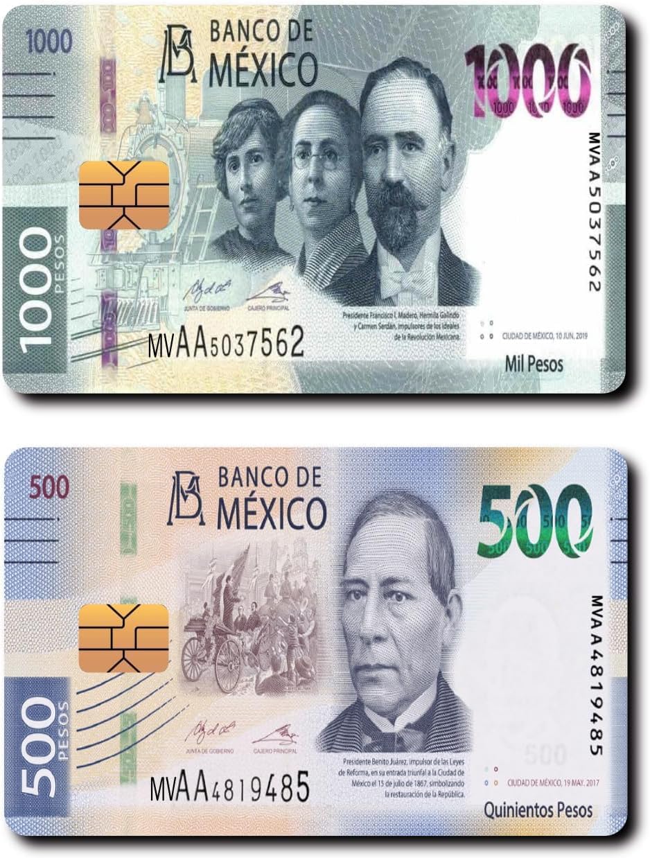 Mexican Peso Bill Credit Card Vinyl Sticker Skin, 1000 & 500 Pesos ...