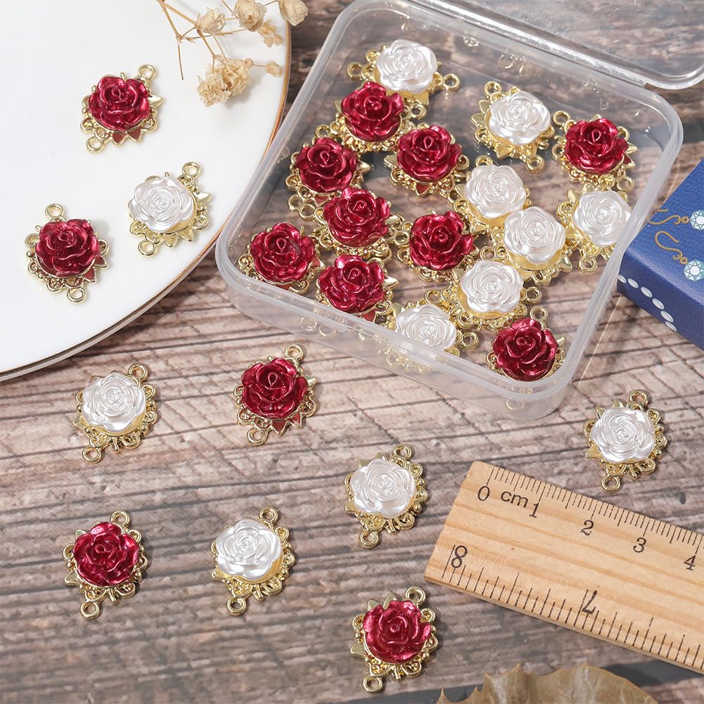 Snapklik.com : 1 Box 32Pcs Rose Charms 3D Rose Flower Connector Charms ...