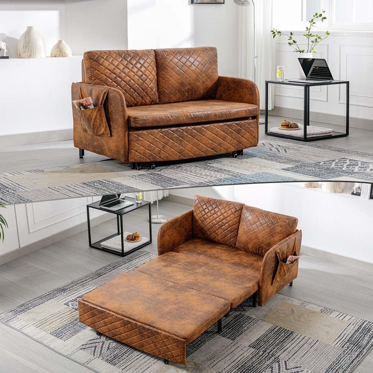 Amazon.com: Lin-Utrend 46" Convertible Sleeper Sofa Bed, Modern ...