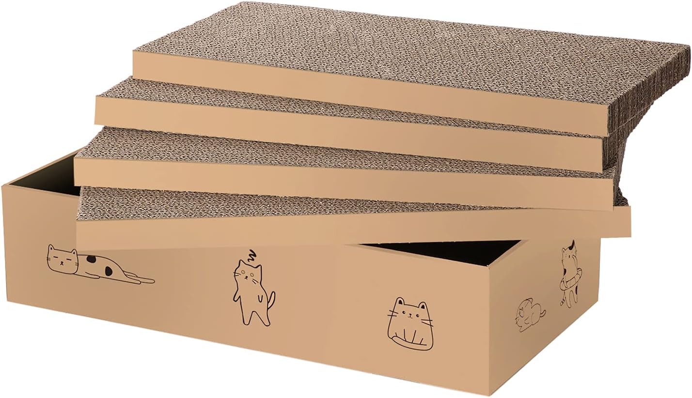 4 Packs in 1 Cat Scratch Pad with Box , Cat Scratcher Cardboard ...