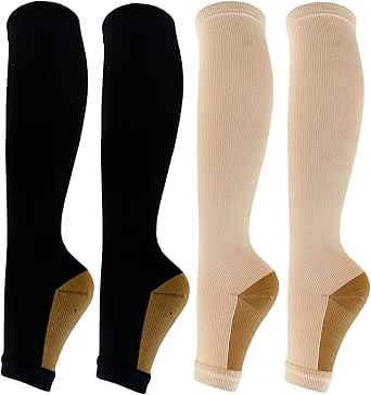 Amazon.com: Copper Open Toe Compression Socks women 4 Pairs Toeless ...